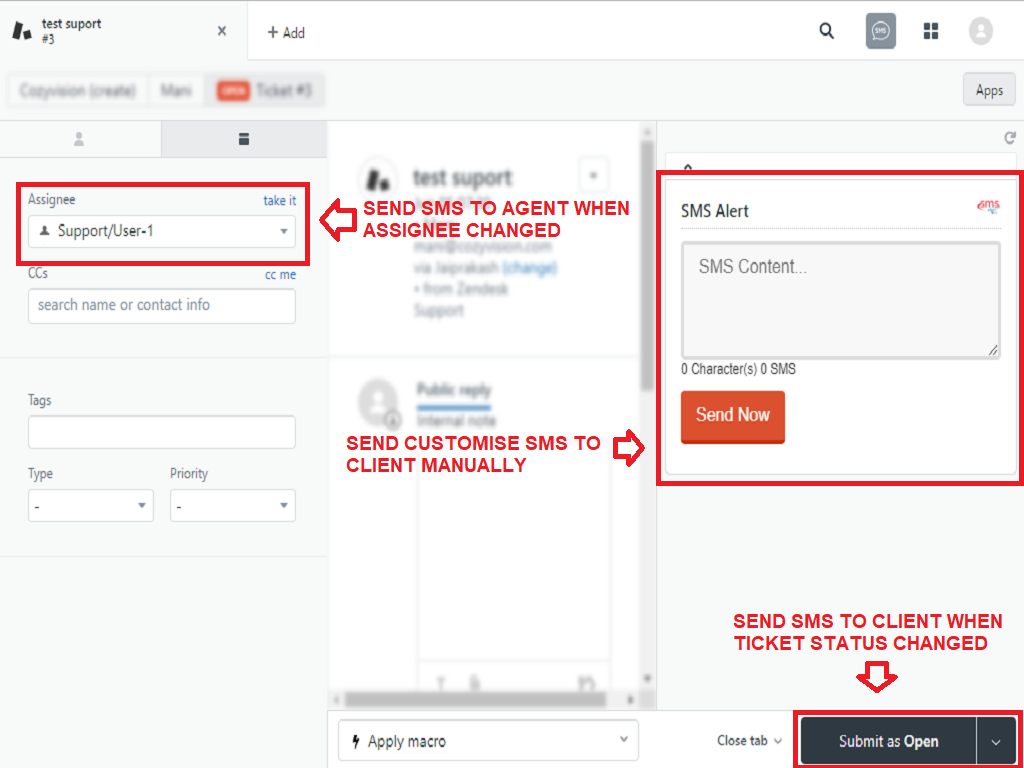 SMS Alert App Integration with Zendesk Support